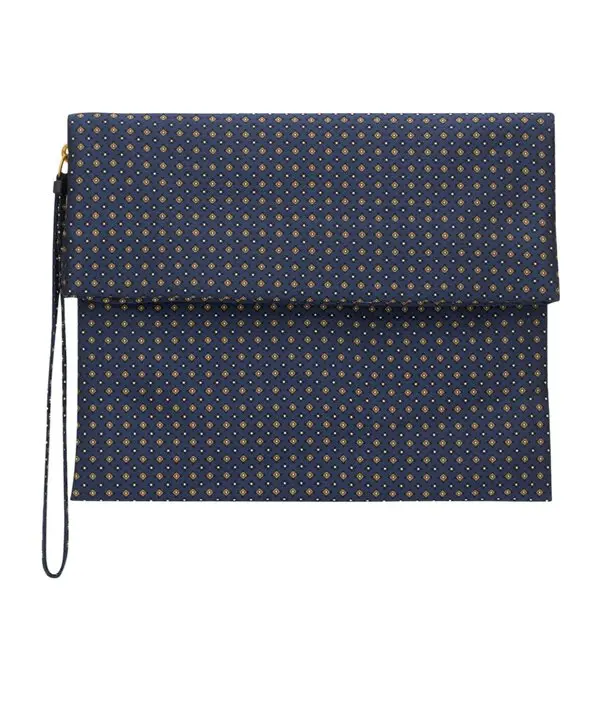 Saint Laurent Large Folded Pouch In Silk Jacquard - Blue