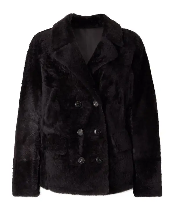 YVES SALOMON Double-breasted Shearling Jacket - Black