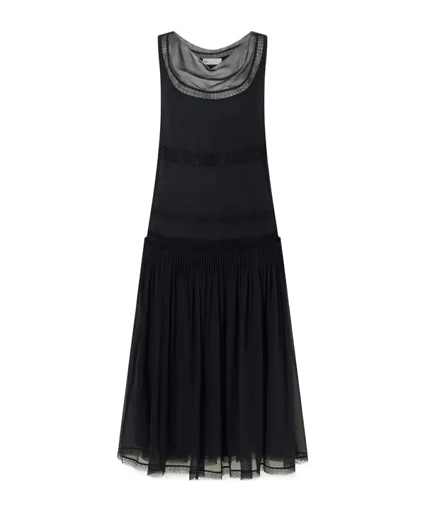 Tory Burch Pleated Lace-trimmed Dress - Black