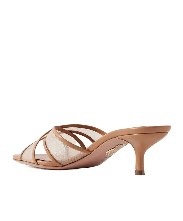 AQUAZZURA Leather-trimmed Tulle Mules