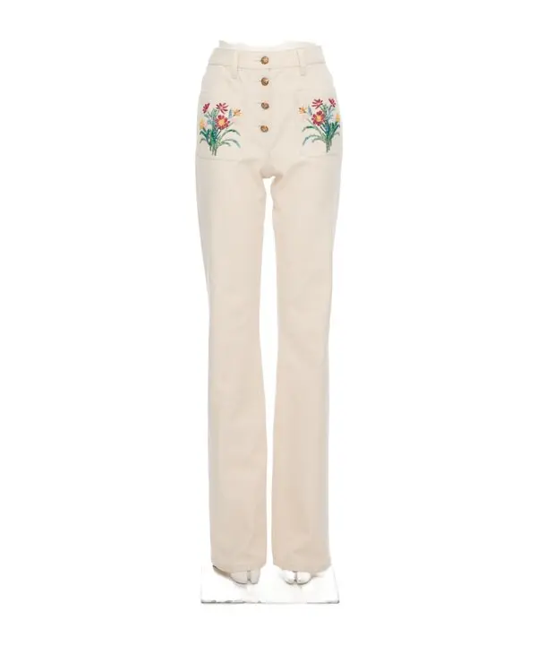 Valentino Garavani Floral-embroidered Jeans - Nude