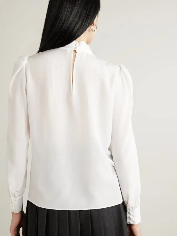 Alessandra Rich Draped High Neck Silk Crepe Shirt