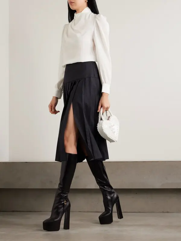 Alessandra Rich Draped High Neck Silk Crepe Shirt