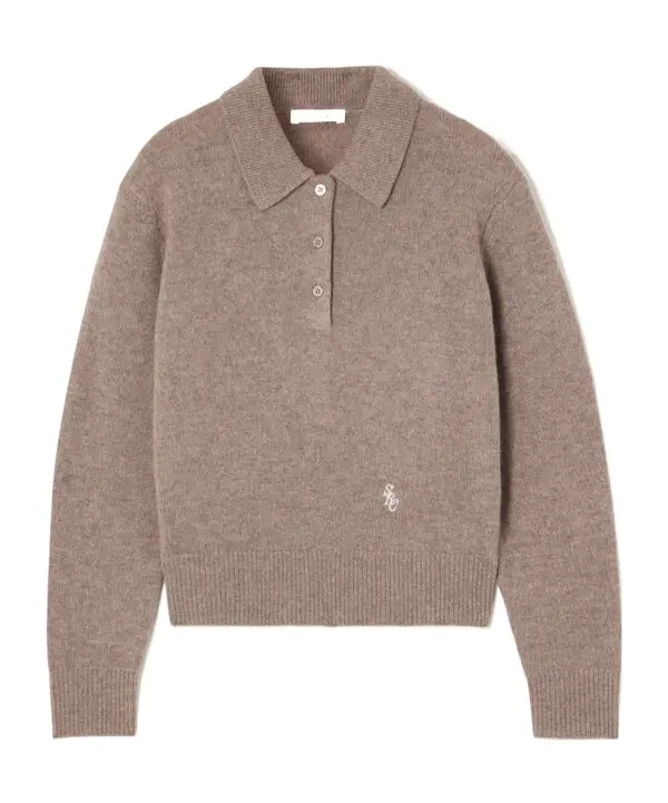 SPORTY  RICH Src Embroidered Cashmere And Wool-blend Polo Sweater