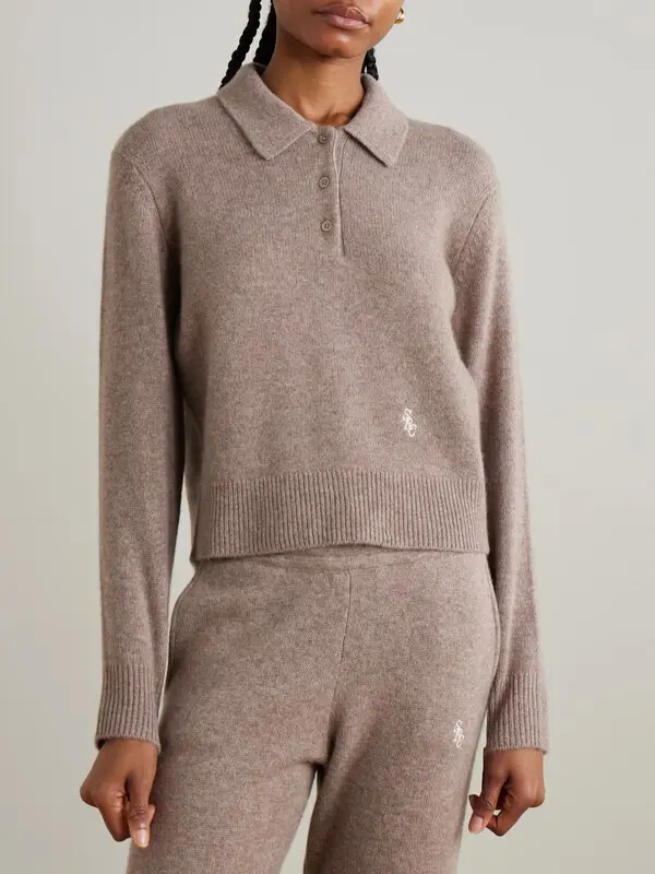 SPORTY  RICH Src Embroidered Cashmere And Wool-blend Polo Sweater
