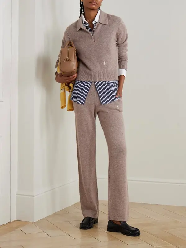 SPORTY  RICH Src Embroidered Cashmere And Wool-blend Polo Sweater