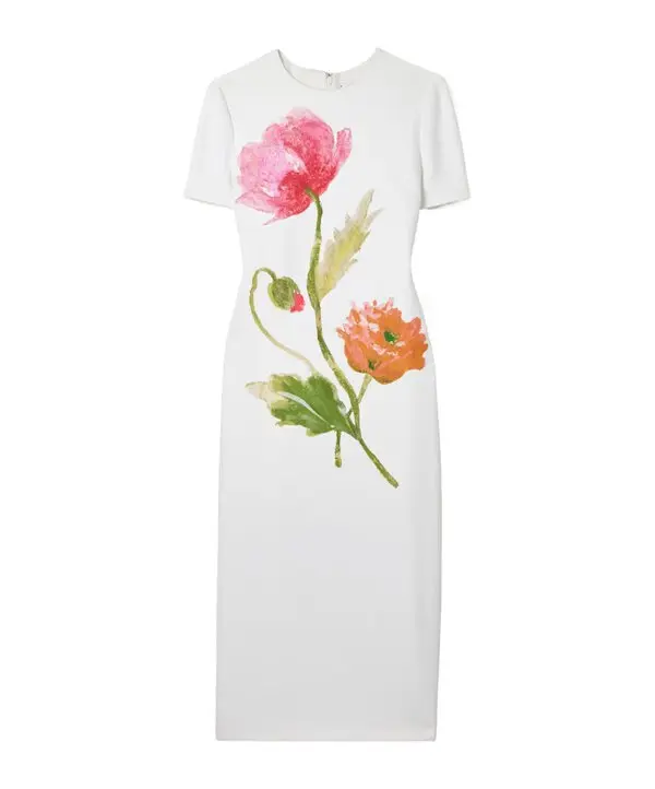Carolina Herrera Floral Print Crepe Midi Dress - White