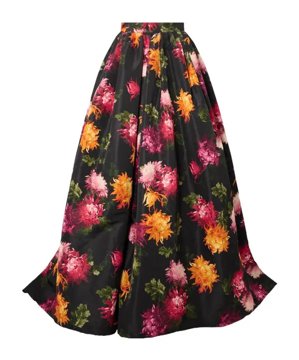 Carolina Herrera Pleated Print Midi Skirt - Black