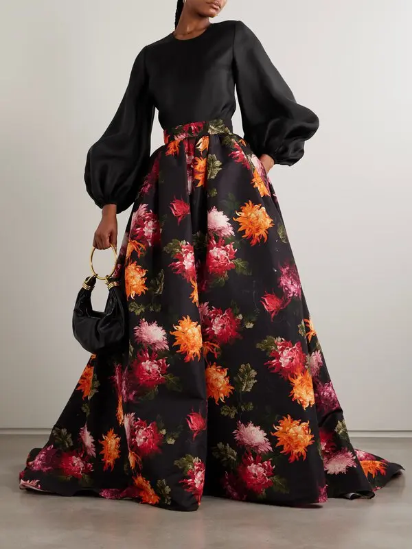 Carolina Herrera Pleated Print Midi Skirt