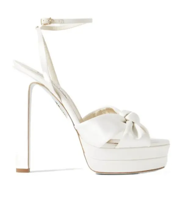 AQUAZZURA Knotted Satin Platform Sandals - White