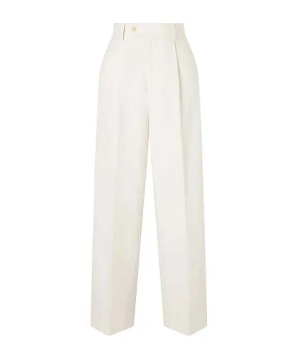 Auralee Oxford Wide-leg Wool, Cotton, And Linen-blend Trousers - White