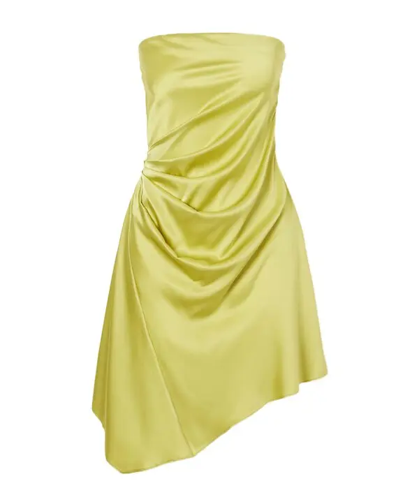 Staud Adriana Ruched Silk-blend Satin Mini Dress - Yellow