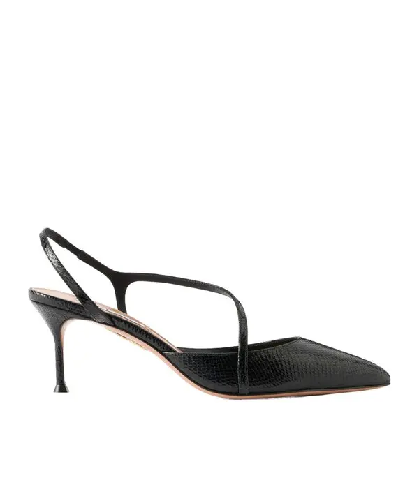 AQUAZZURA Snake-effect Leather Slingback Pumps - Black