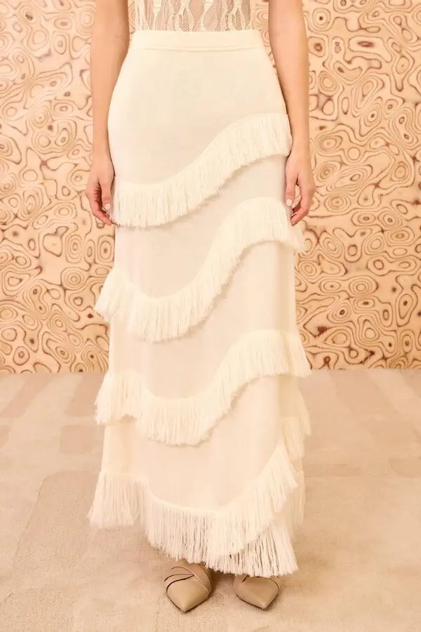 Ulla Johnson Knitted Tassel Midi Skirt