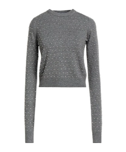 Sportmax Embellished Crewneck Long Sleeve Knit Sweater - Gray