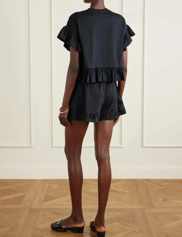 Ulla Johnson Ruffled Embroidered Round Neck Short Sleeve