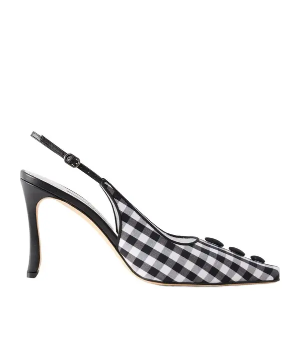 Manolo Blahnik Alexa 90 Embellished Gingham Woven Pumps - Black