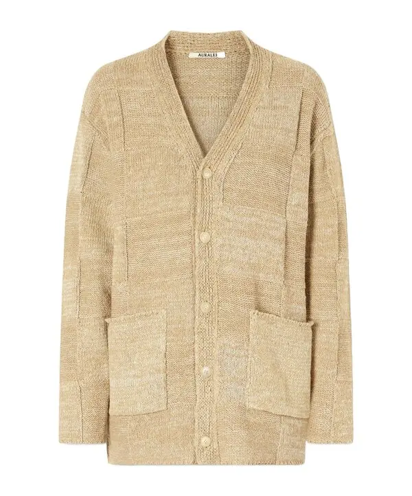 Auralee Cotton And Linen Knitted Cardigan - Nude