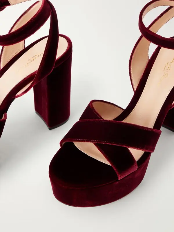 GIANVITO ROSSI Velvet Platform Sandals With Buckle Fastening