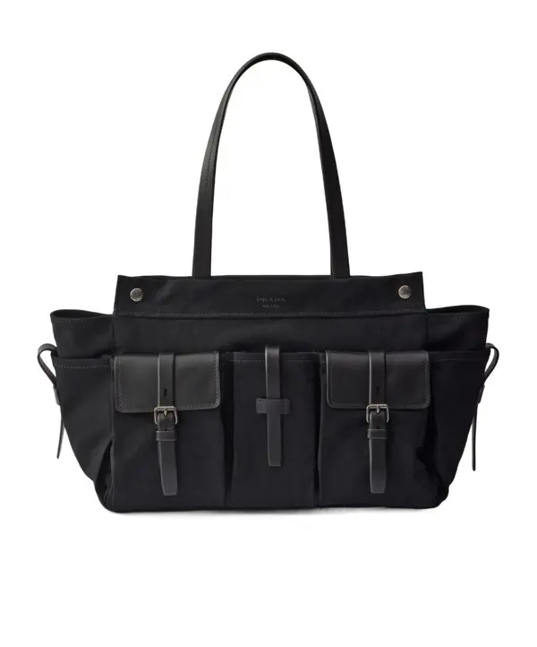 Prada Route Canvas And Leather Tote Bag - Black