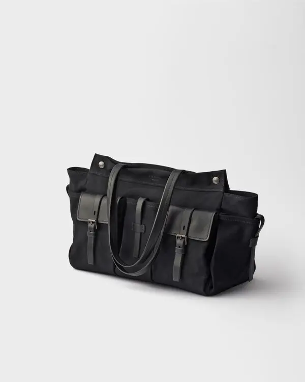 Prada Route Canvas And Leather Tote Bag