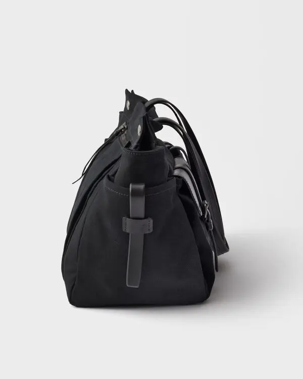 Prada Route Canvas And Leather Tote Bag