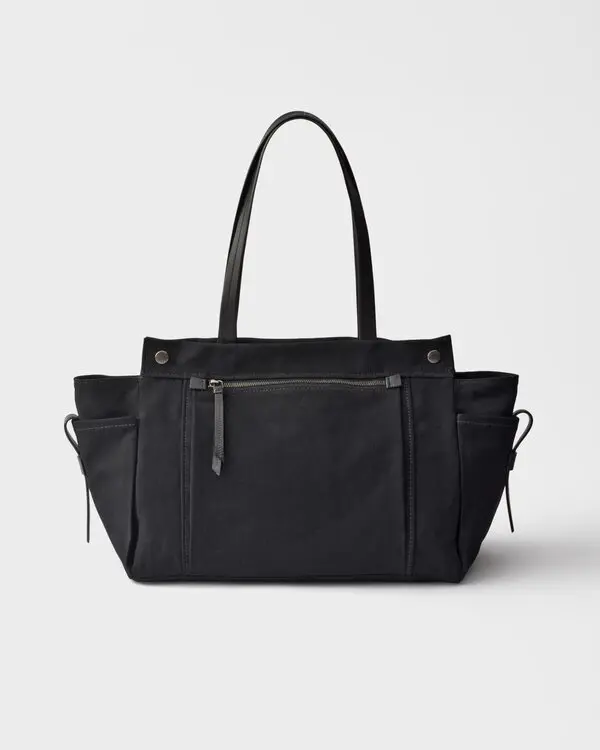 Prada Route Canvas And Leather Tote Bag