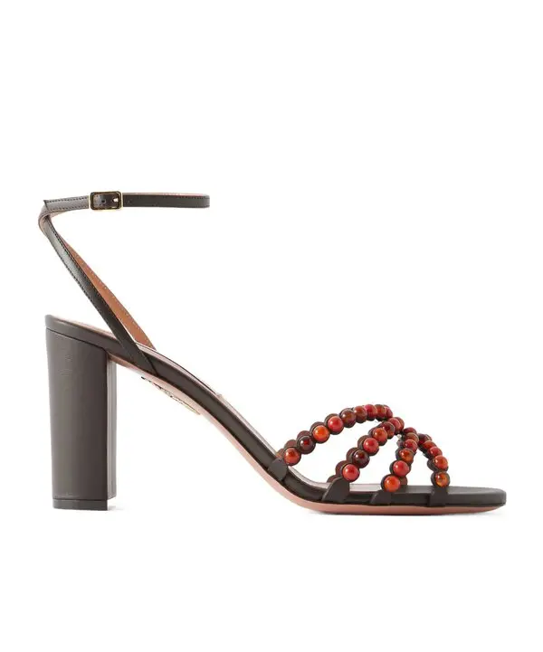 AQUAZZURA Embellished Leather Sandals - Black