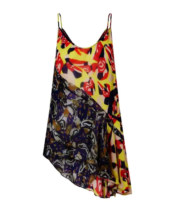 Dries Van Noten Ruffled Printed Asymmetric Georgette Camisole - Black