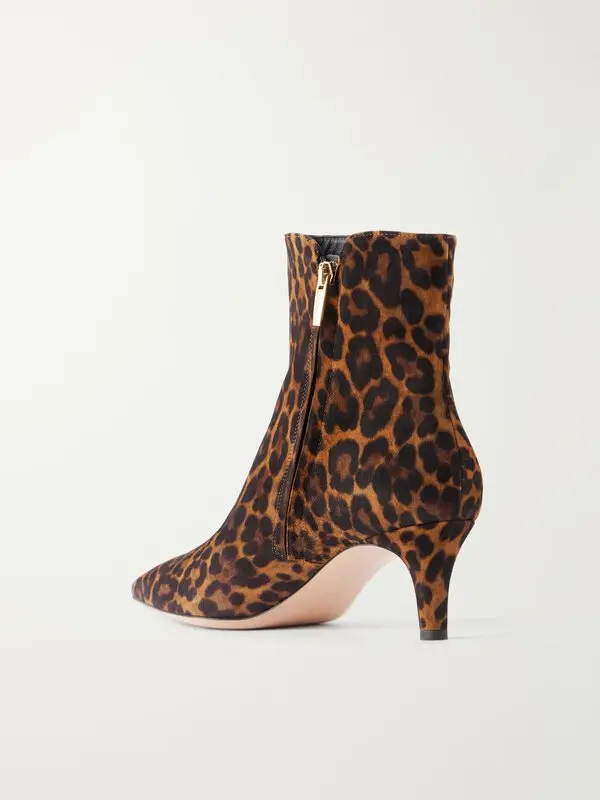 GIANVITO ROSSI Leopard Print Mid-heel Ankle Boots