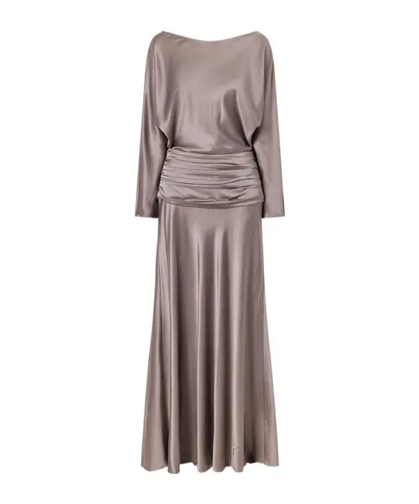 Staud Satin Long-sleeve Maxi Dress - Gray