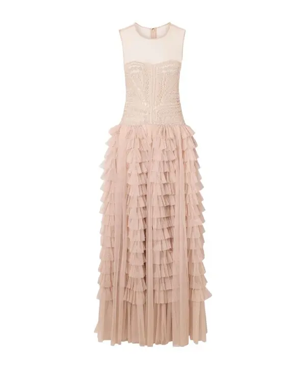 Ulla Johnson Crochet And Tulle Gown - Nude