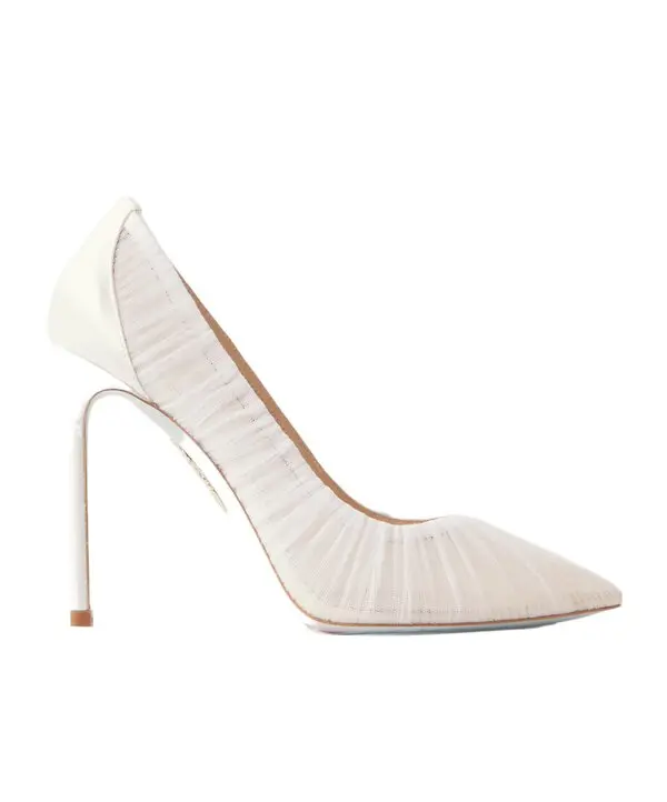 AQUAZZURA Pleated Tulle High Heels - White