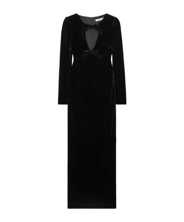Alessandra Rich Velvet Dress With Openwork Bow Decoration - Black