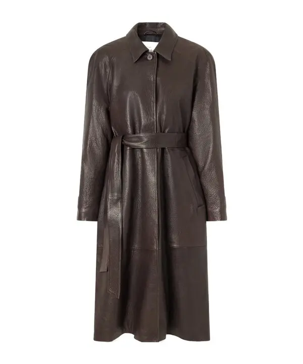 Magda Butrym Dark Brown Textured Leather Long Trench Coat - Black
