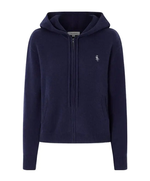 SPORTY  RICH Embroidered Cashmere And Wool Blend Cardigan - Navy Blue