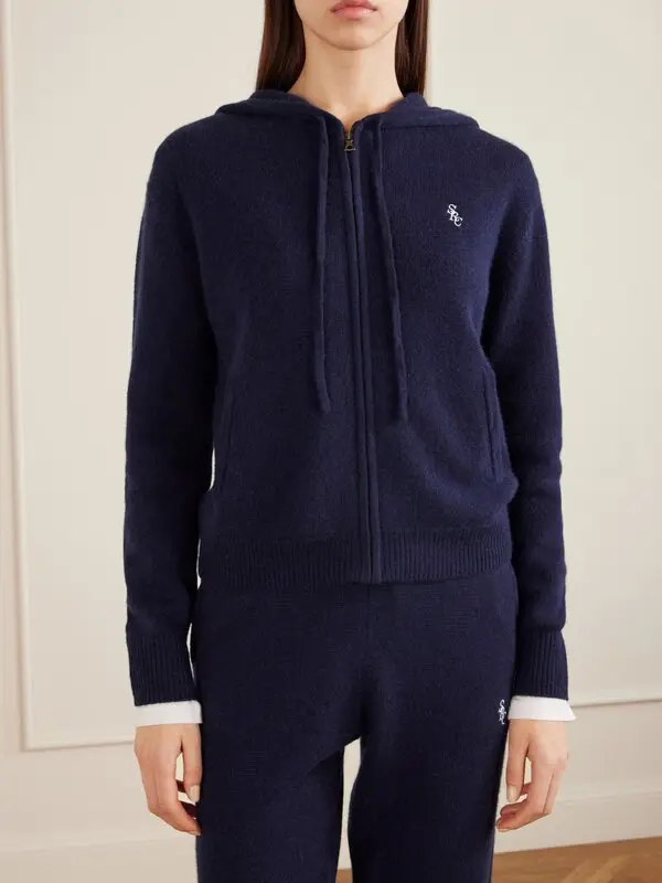SPORTY  RICH Sporty & Rich Embroidered Cashmere And Wool Blend Cardigan