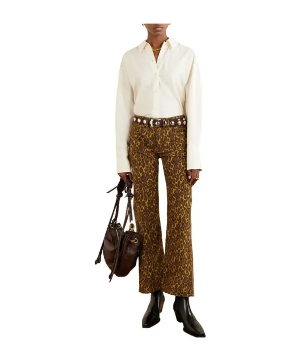 R13 Cropped Animal-print Flare Jeans
