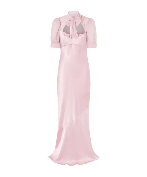 Alessandra Rich Pussy-bow Silk-satin And Georgette Gown - Pink