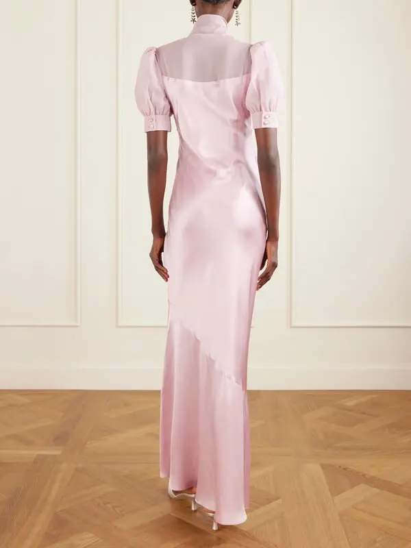 Alessandra Rich Pussy-bow Silk-satin And Georgette Gown
