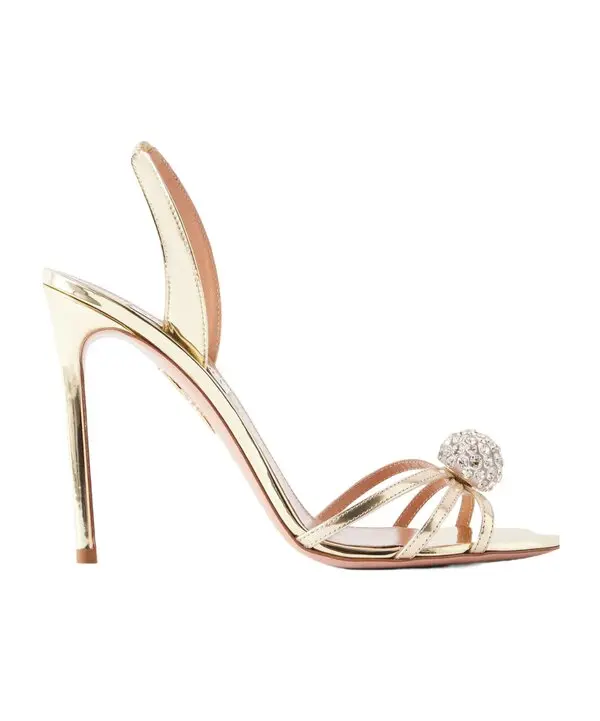 AQUAZZURA Crystal Bubble 105 Embellished Metallic Leather Slingback Sandals - Nude