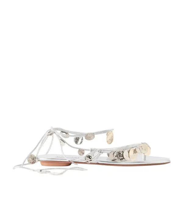 AQUAZZURA Florin Embellished Leather Thong Sandals - No