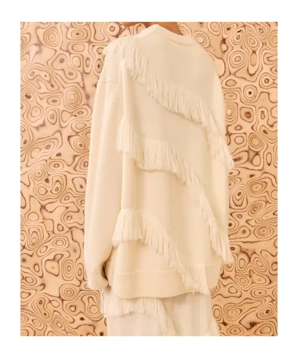 Ulla Johnson Long-sleeved Wool Knit Sweater With Layered Tassels