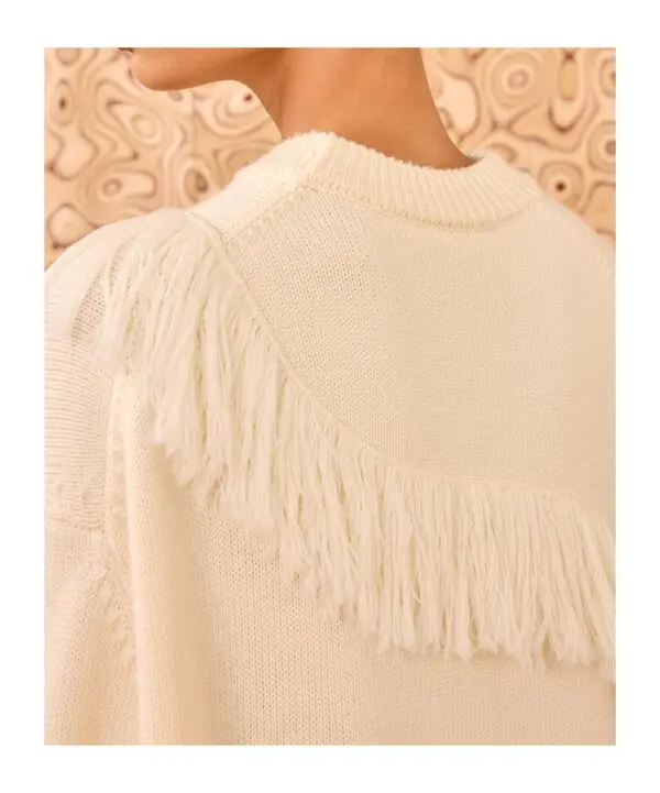 Ulla Johnson Long-sleeved Wool Knit Sweater With Layered Tassels