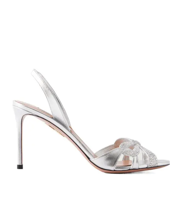 AQUAZZURA Crystal-embellished Metallic Leather Sandals - White