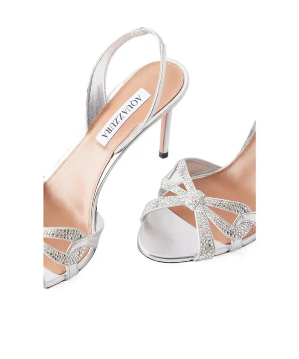 AQUAZZURA Crystal-embellished Metallic Leather Stiletto Sandals