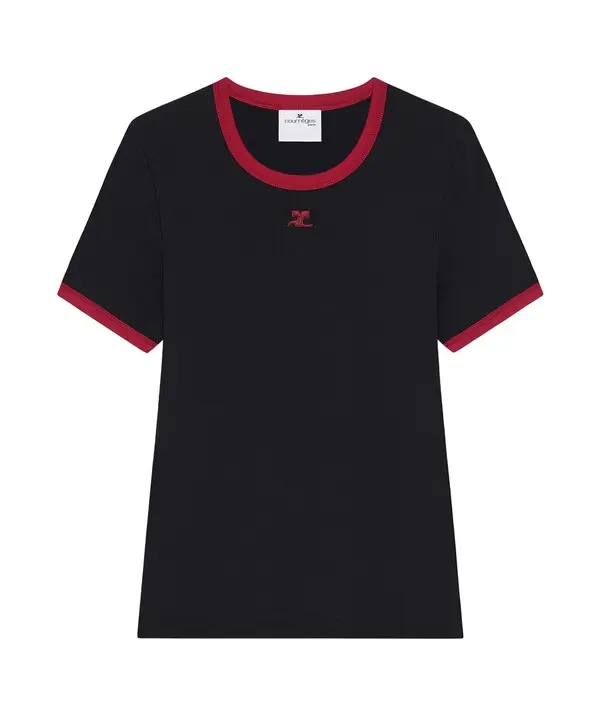 COURREGES Heritage Crewneck T-shirt With Logo Patch - Black