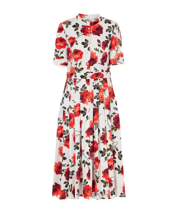 Carolina Herrera Floral-print Cotton-blend Poplin Midi Dress - White