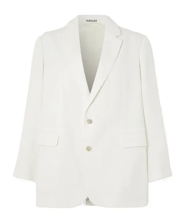 Auralee Oversized Wool, Cotton And Linen-blend Oxford Blazer - White
