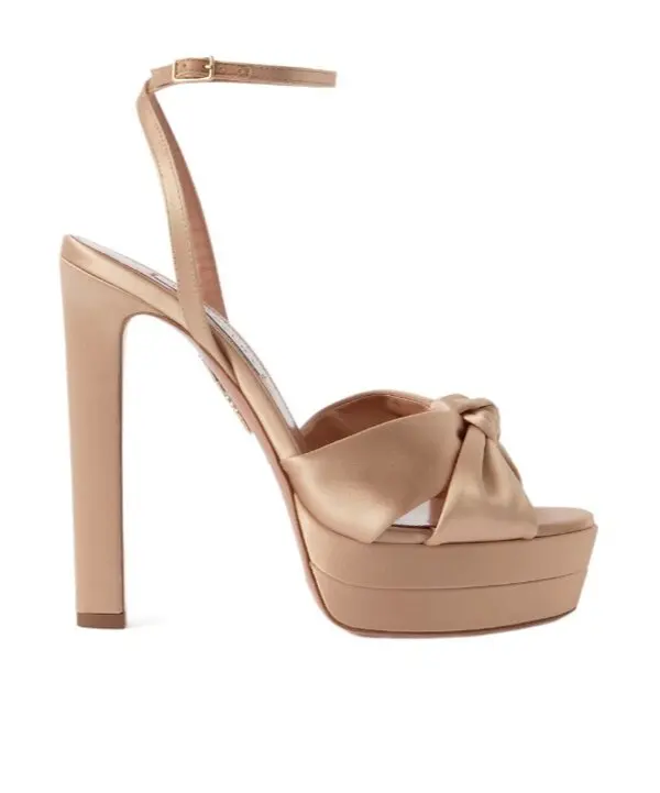 AQUAZZURA Knotted Satin Platform Sandals - No